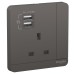 Schneider AvatarOn 2 USB charger + switched socket 3P 13A Dark Grey E8315USB_DG_G12